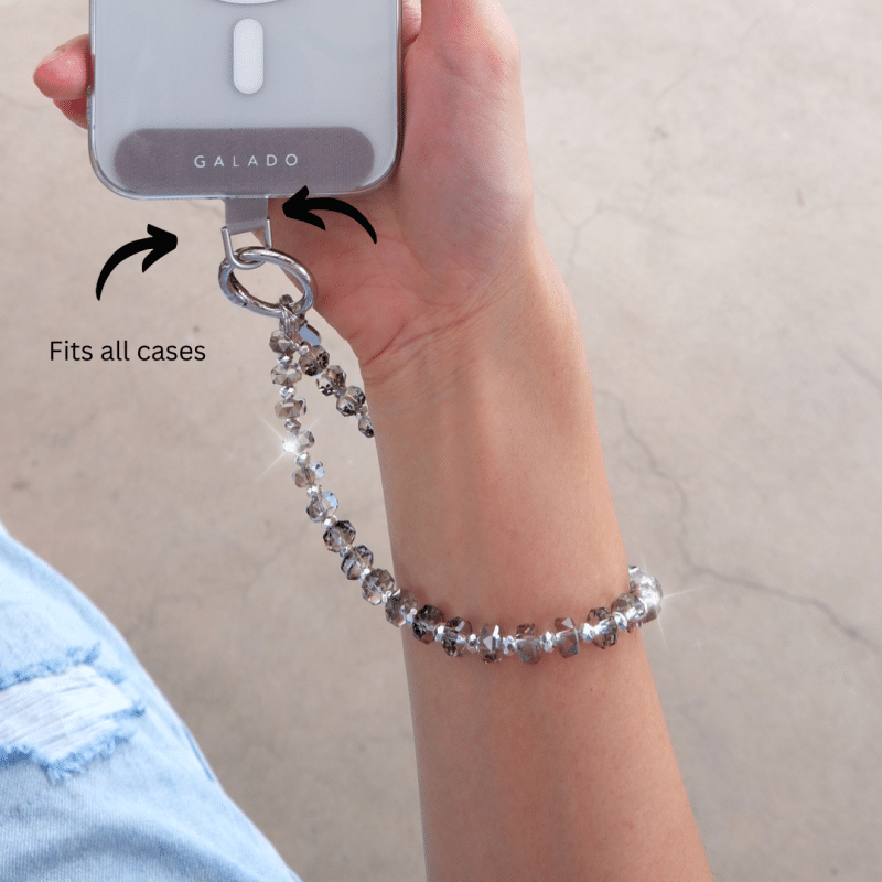 Mini Luxe Chrome Phone Charm — Silver Crystal | GALADO